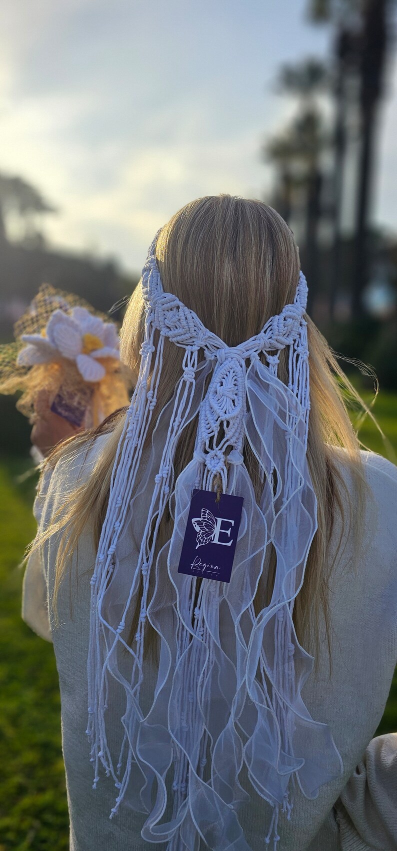 Macrame Veil , Macrame Bouquet,vintage Veil, Boho Wedding , Bride Bouqet,wedding Ceremony ...