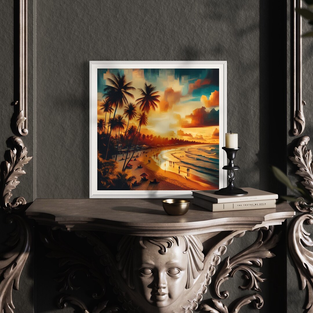 Sunset Palm Tree Beach Print Digital Cubism Artwork - Etsy