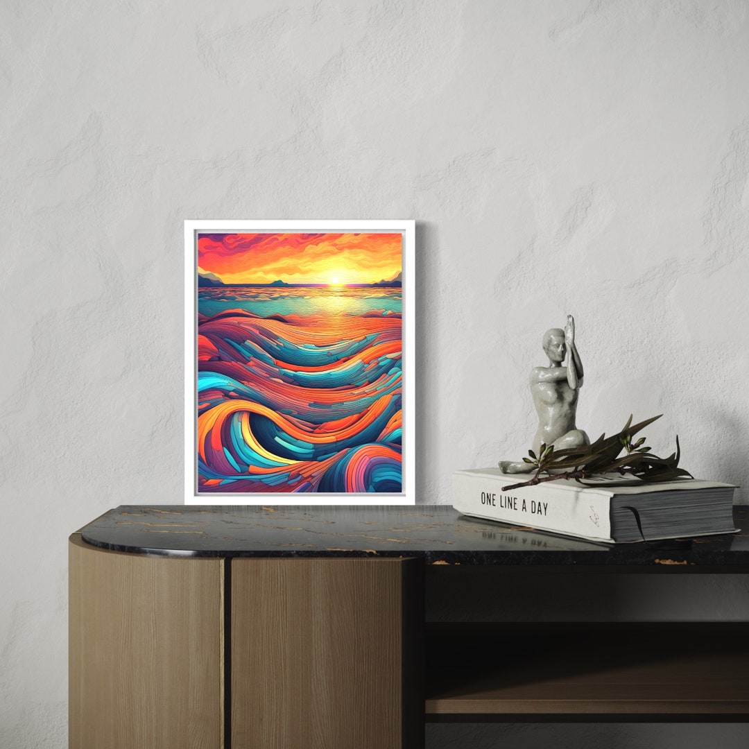 Digital Cubist Beach Art Sunset View Print - Etsy