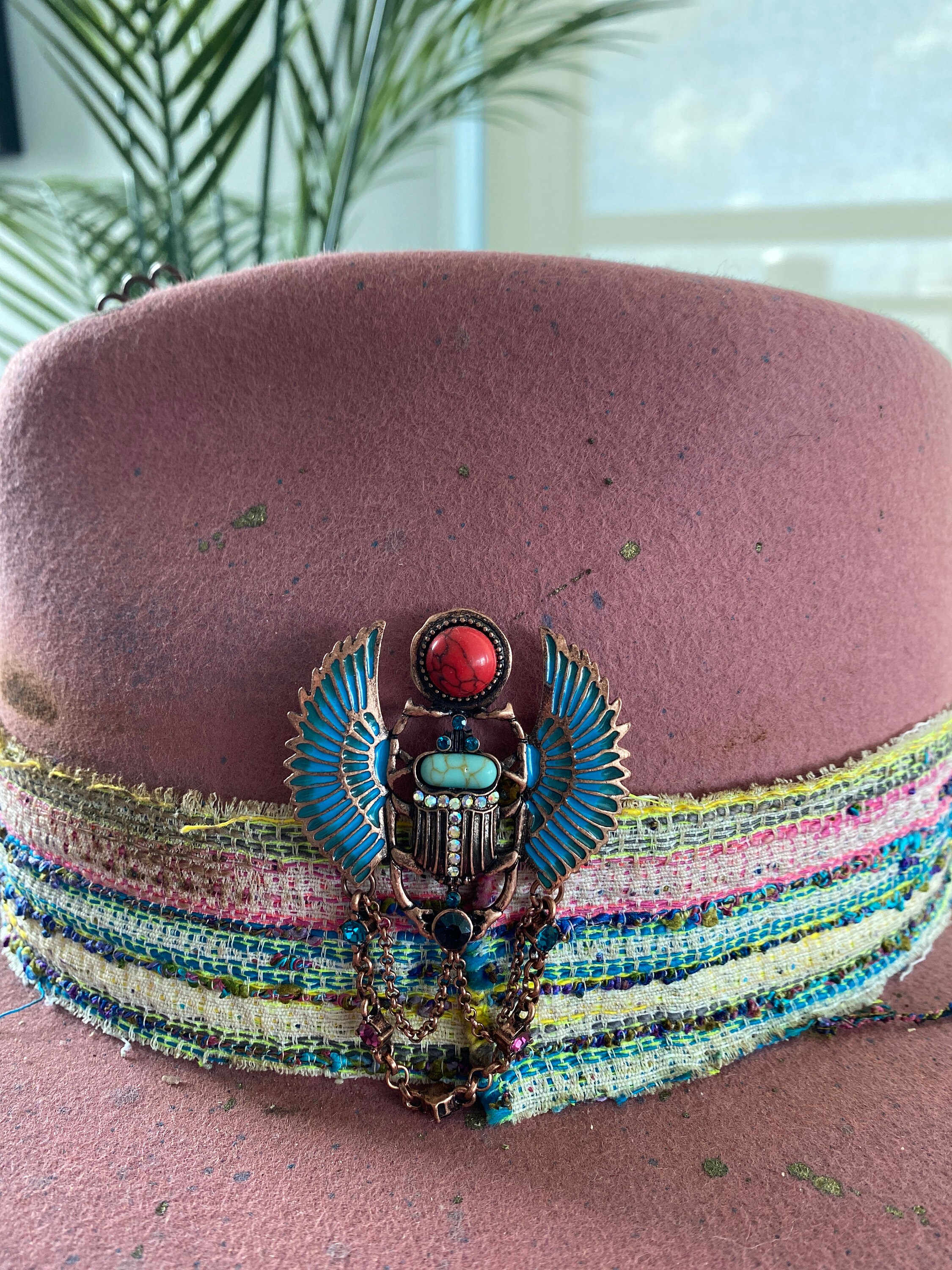 Pink Rose Colored and Spray Painted Hand Painted Wide Brim Fedora ...