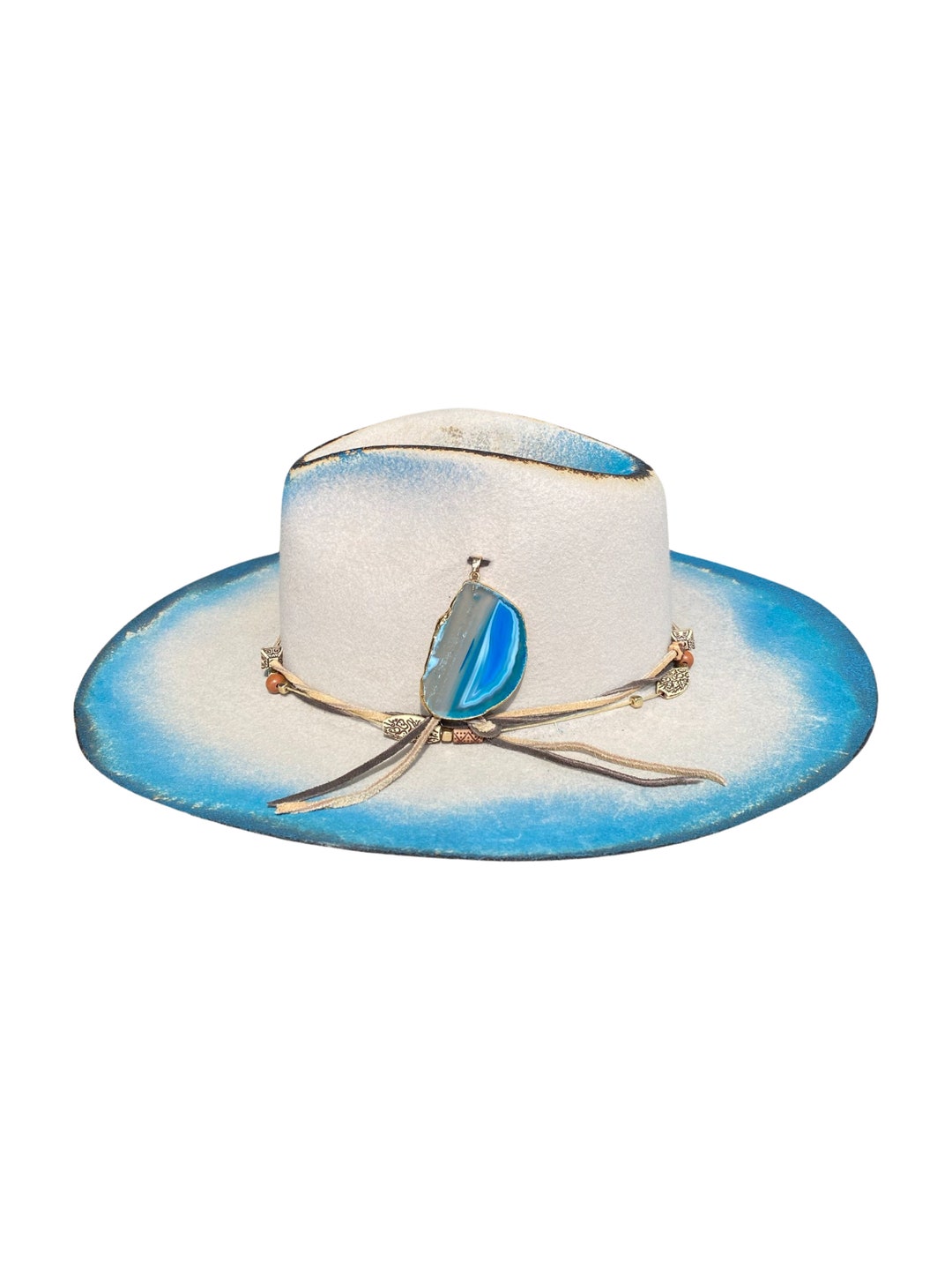 Blue Ocean Sea Spray Painted Blue Extra Large Mens Custom Wide Brim ...