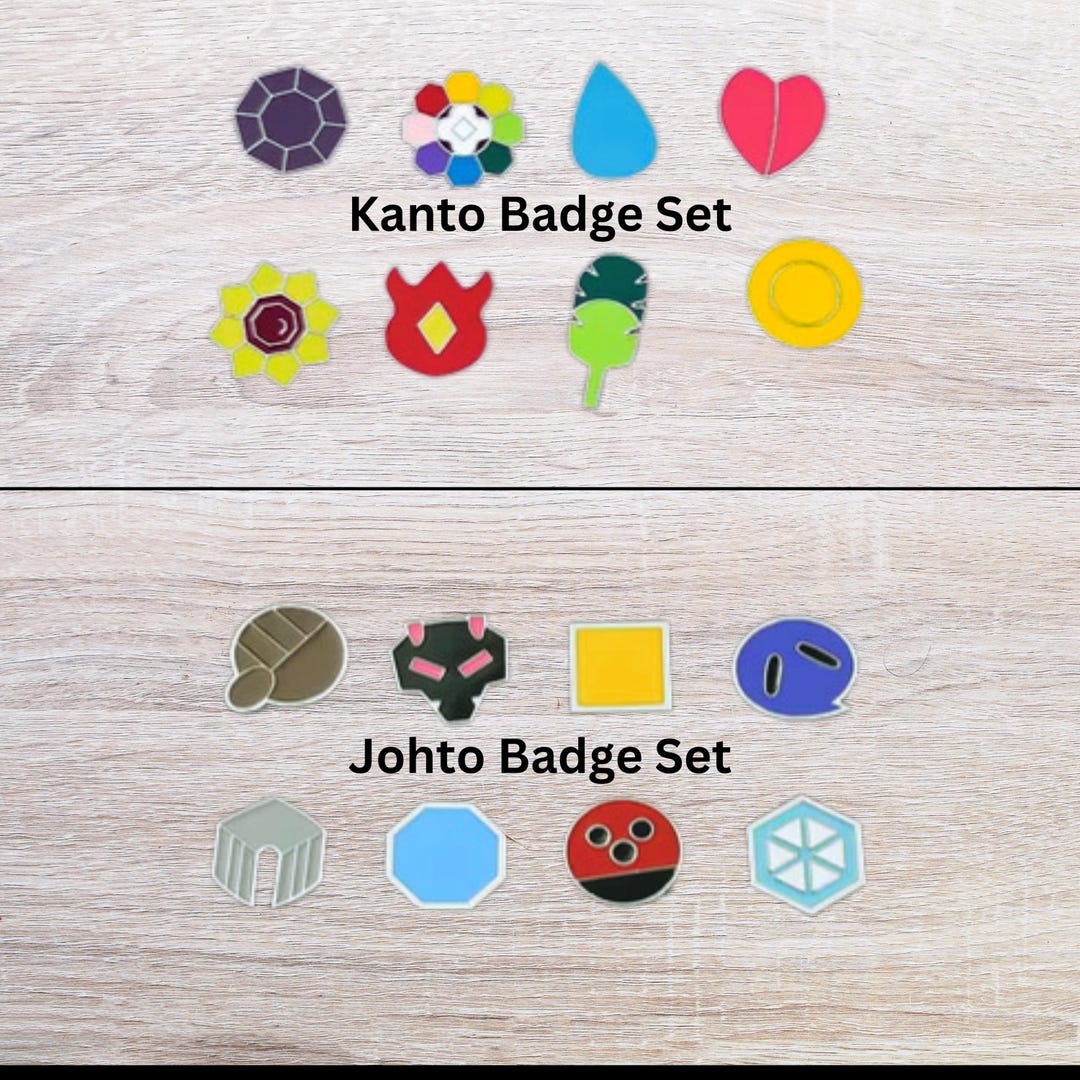 Pokemon Gym Badge 8 Piece Set - Kanto Johto Anime Collection Badges - Etsy