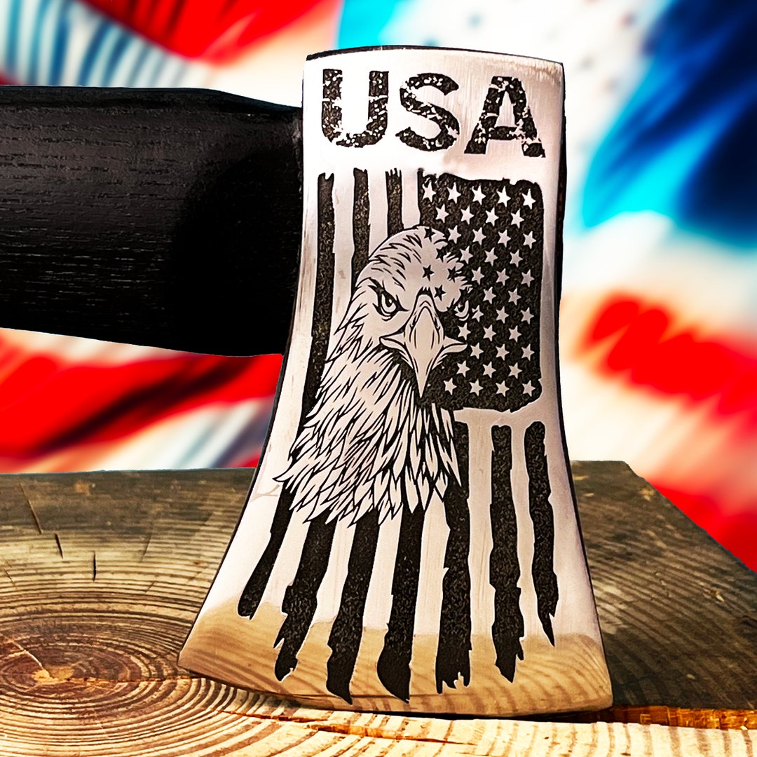 Heritage Laser Etched Hatchet With USA American Flag Bald Eagle - Black ...