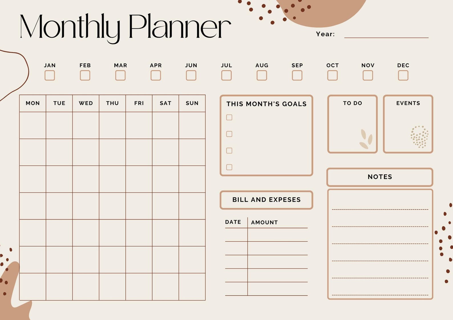 Editable Monthly Planner | Minimalist Landscape Calendar & Goal ...