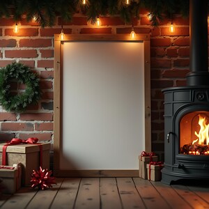 Cozy Christmas Poster Frame Mockup | Poster Frame Display | Holiday ...