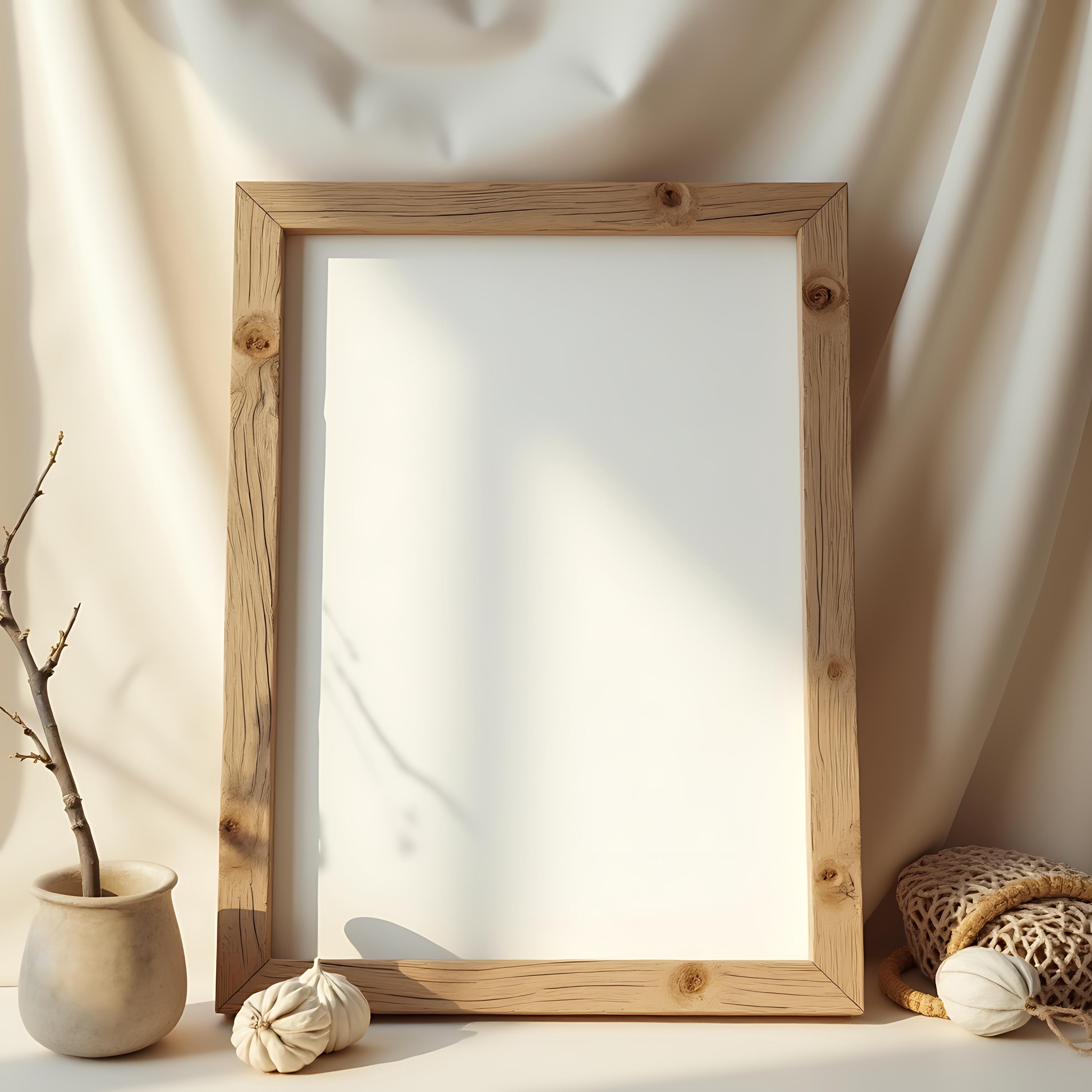 Photorealistic Mockup of a Rustic Wooden Frame | Artwork Frame Mockup ...