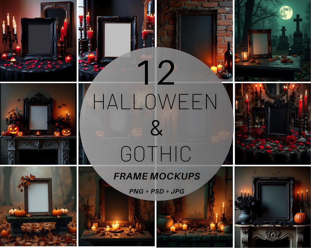 12 Pieces of Spooky Picture Frame | Black Frame Mockup | Halloween ...