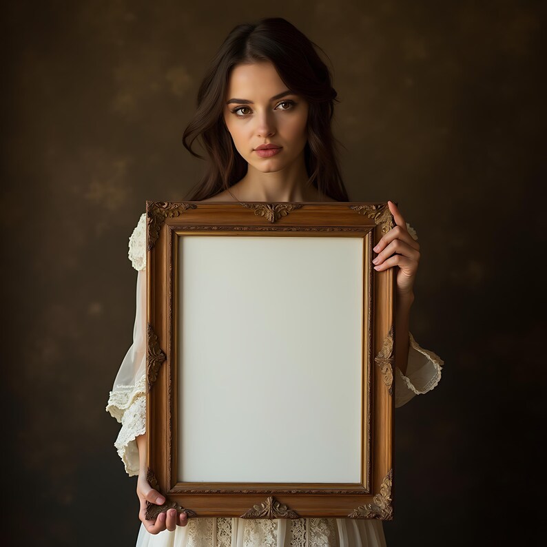 Woman Holding Vintage Frame Mockup | Mockup Frame Person | Artwork ...