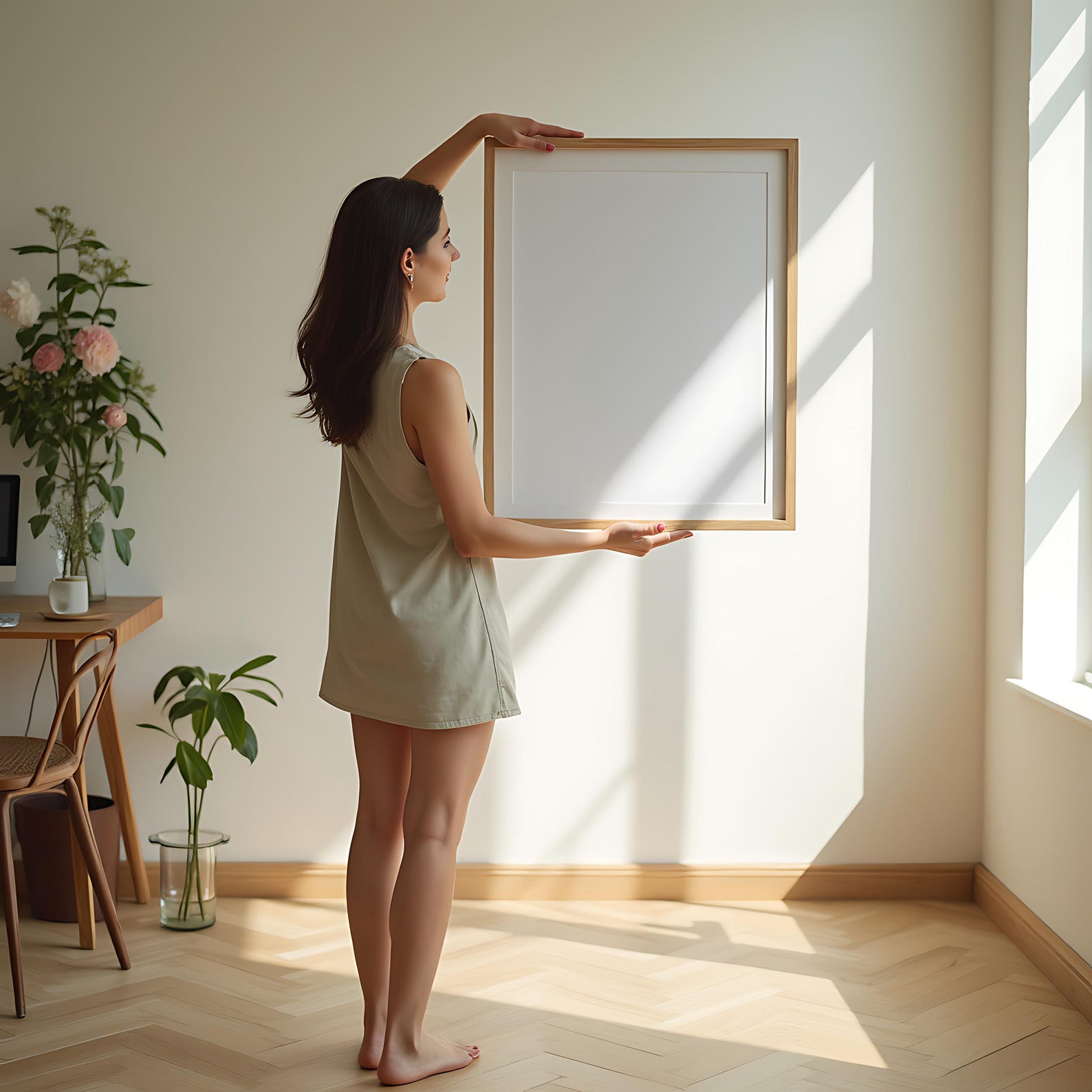 Woman Holding Frame Mockup | Wall Art Template | PSD Frame Mockup ...