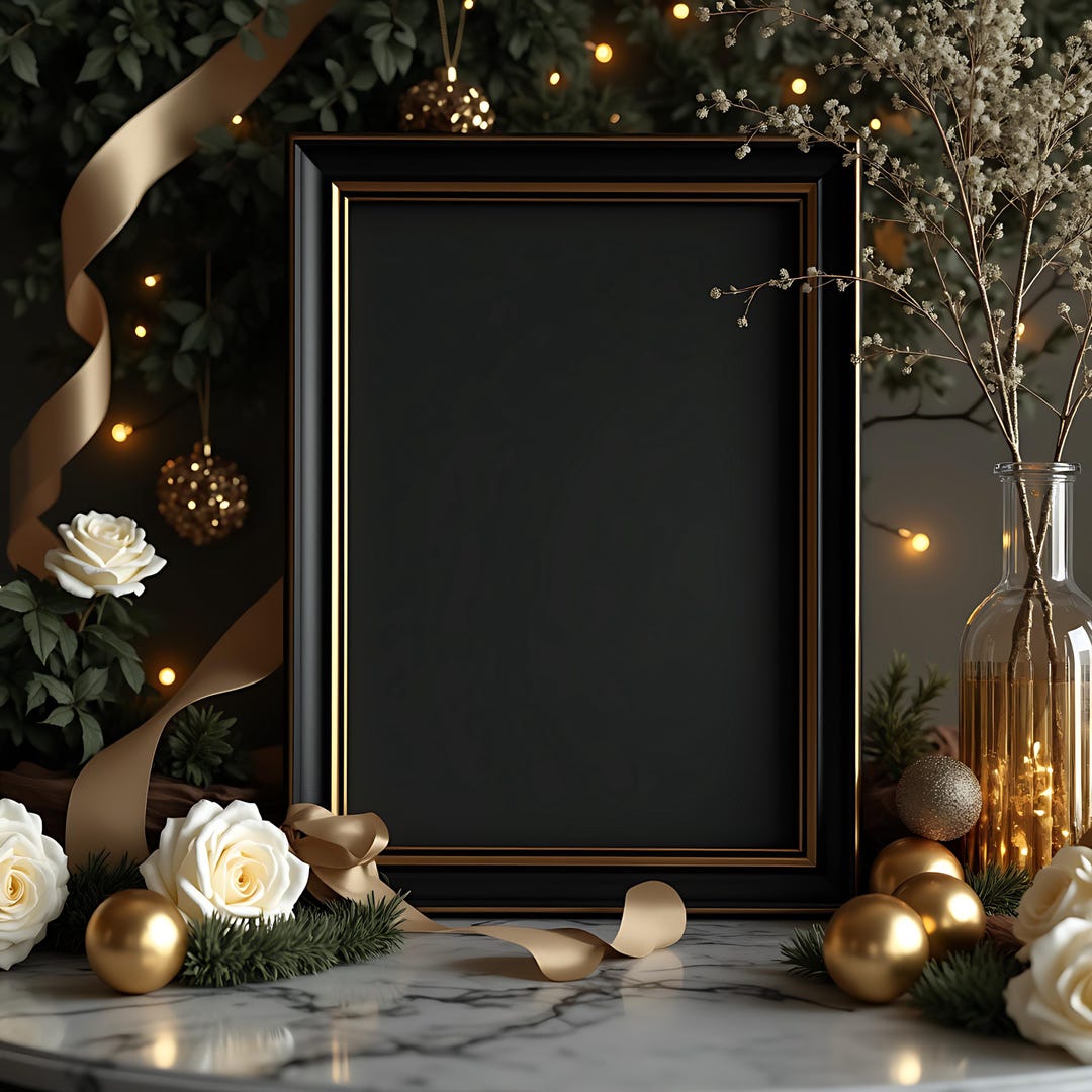 Black and Gold Christmas Frame Mockup | Christmas Frame PSD | Digital ...