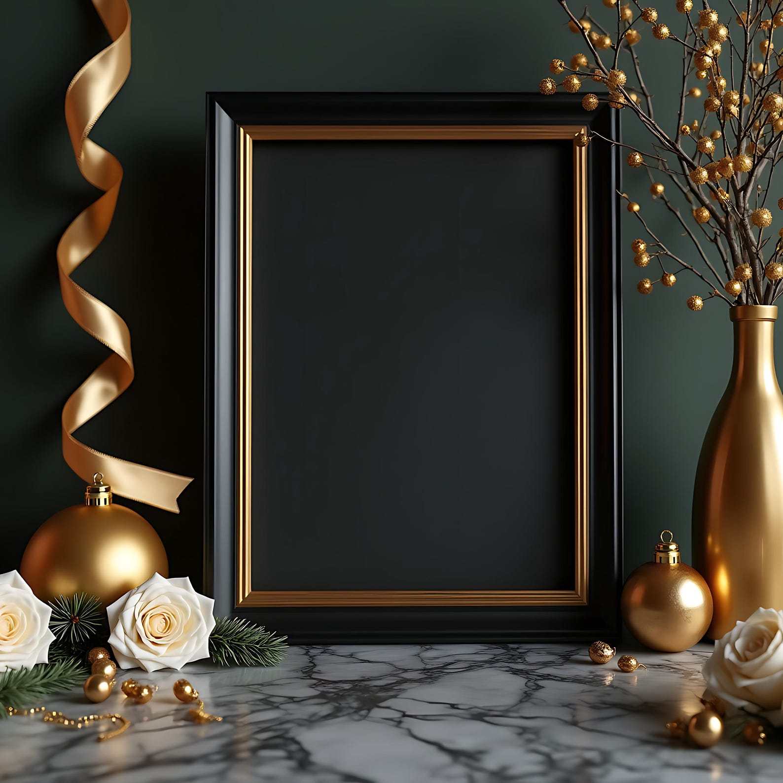 Black and Gold Christmas Frame Mockup | Christmas Frame PSD | Digital ...