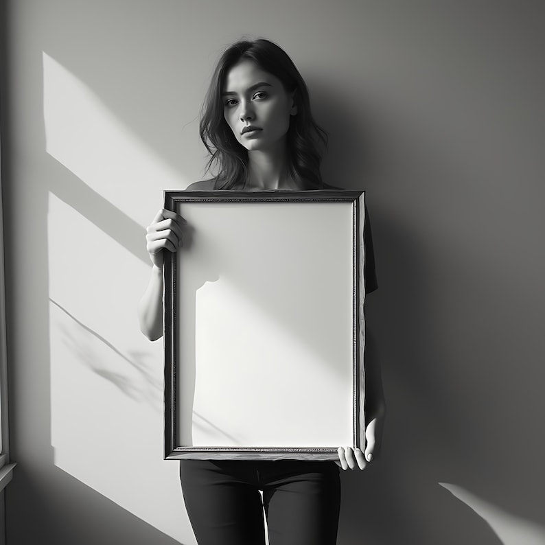 Artistic Woman Holding Frame Mockup | Person With Frame | Poster Mockup ...