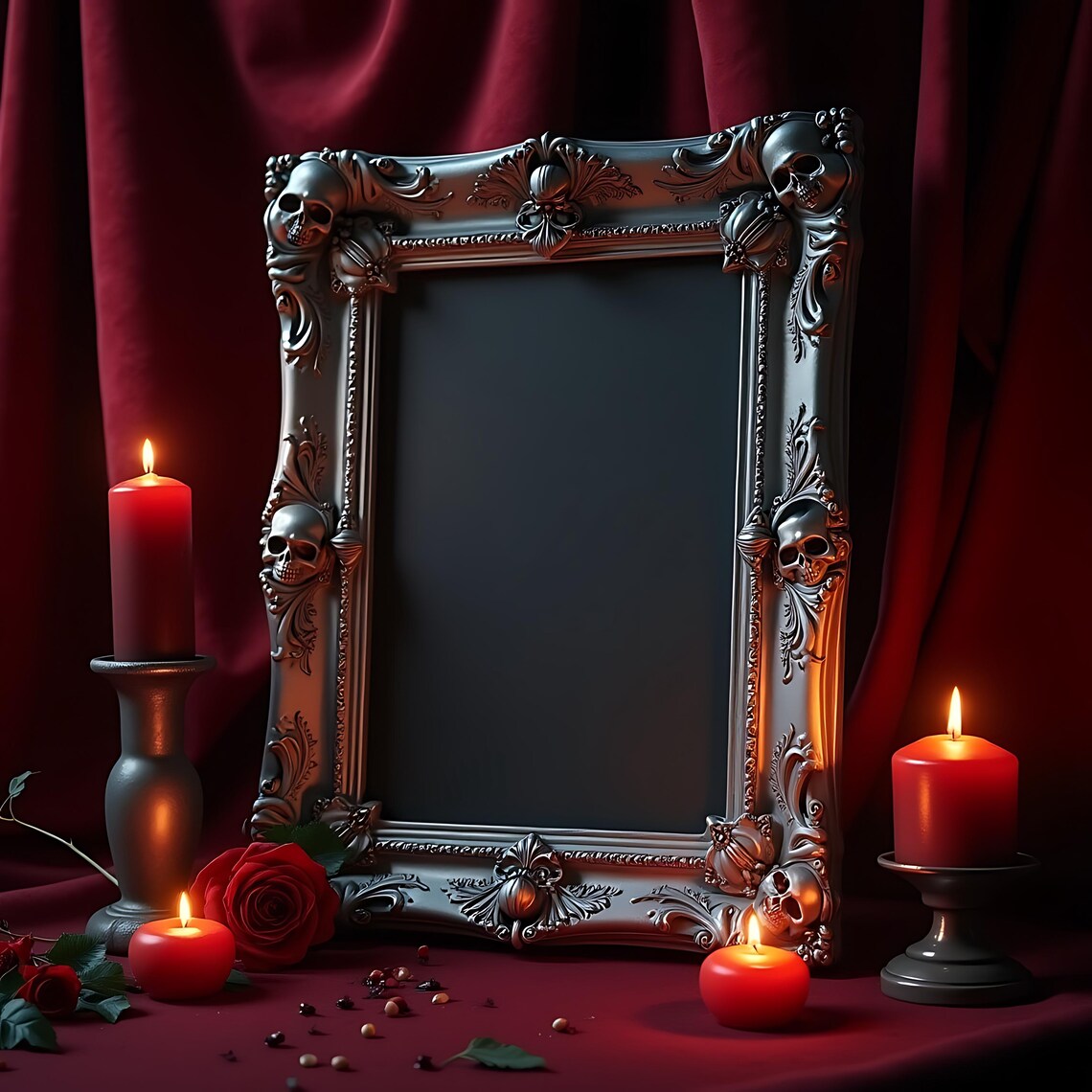 Skull and Rose Halloween Frame Mockup | Halloween Art | PSD Frame ...