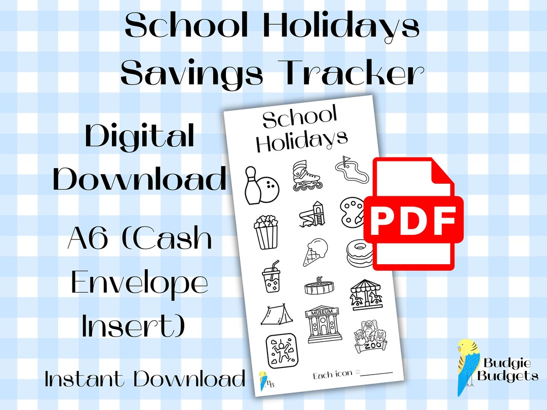 School Holidays Savings Tracker | A6 Cash Envelope Insert | Printable ...