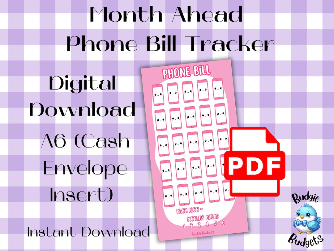 Phone Bill Month Ahead Tracker | A6 Cash Envelope Insert | Printable ...