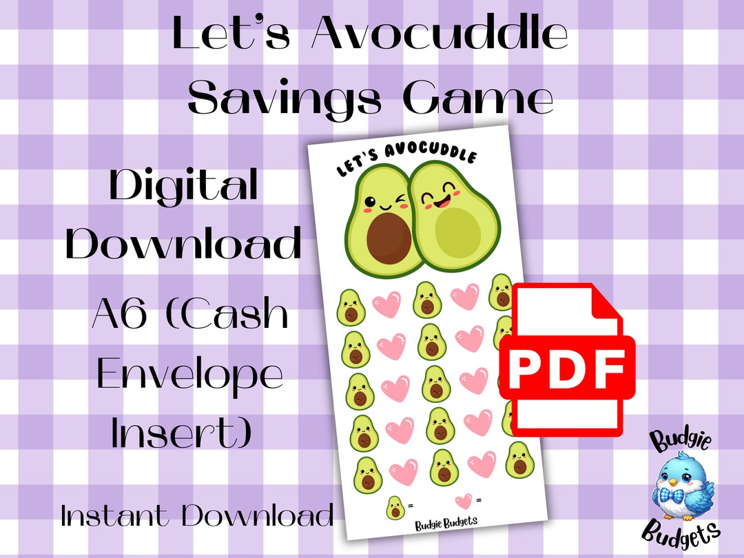 Let's Avocuddle Savings Challenge A6 Cash Envelope Insert Printable PDF Download Save Money ...