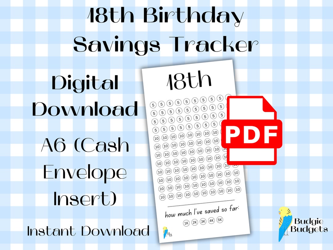 18th Birthday Savings Tracker | A6 Cash Envelope Insert | Printable PDF ...