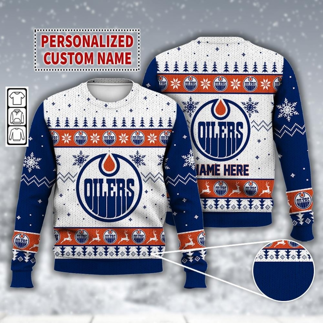 Custom Name Edmonton Oilers Ice Hockey Ugly Christmas Sweater, Funny ...