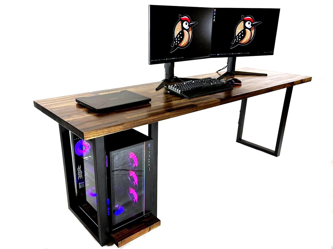 Butcher Block Desk Acacia Wood Desk Gaming Desk Home Office Desk Cable ...