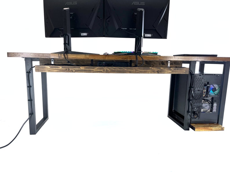 Butcher Block Desk Acacia Wood Desk Gaming Desk Home Office Desk Cable ...