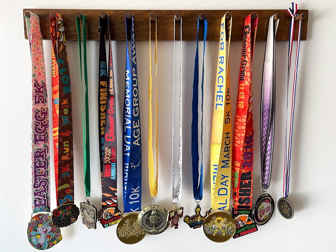 Wood Medal Award Rack for Sport Medal Display Ribbon Holder and Medal ...