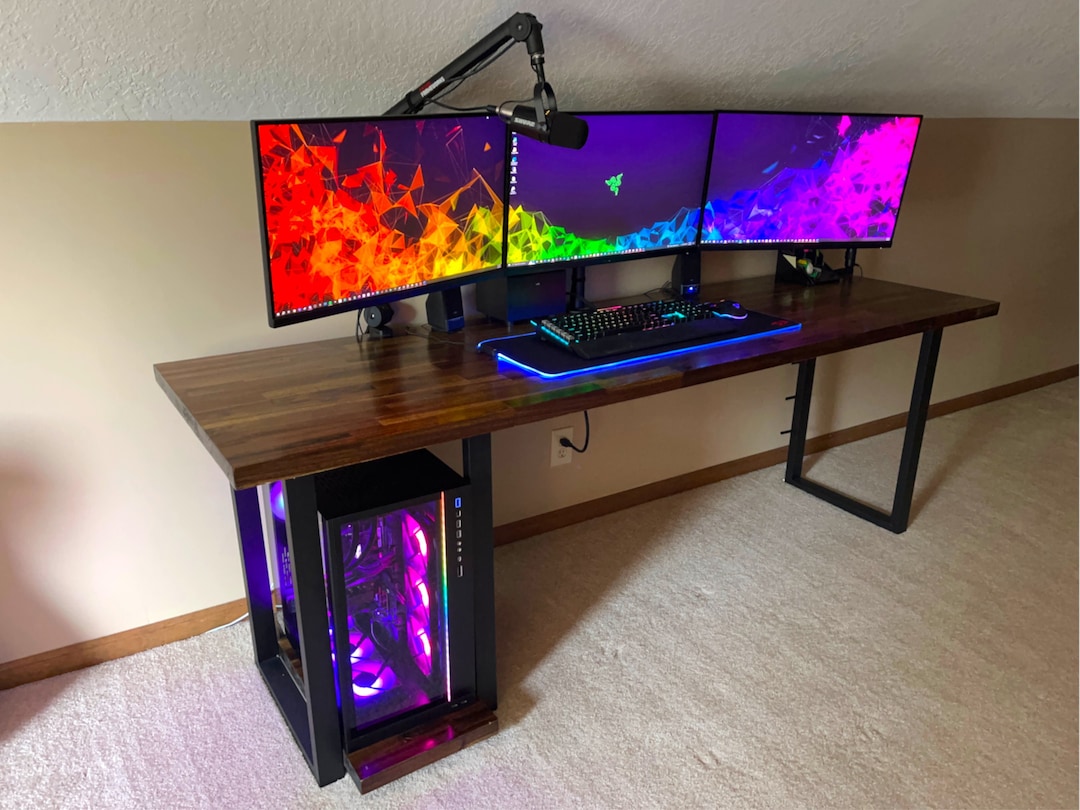 Butcher Block Desk Acacia Wood Desk Gaming Desk Home Office Desk Cable ...