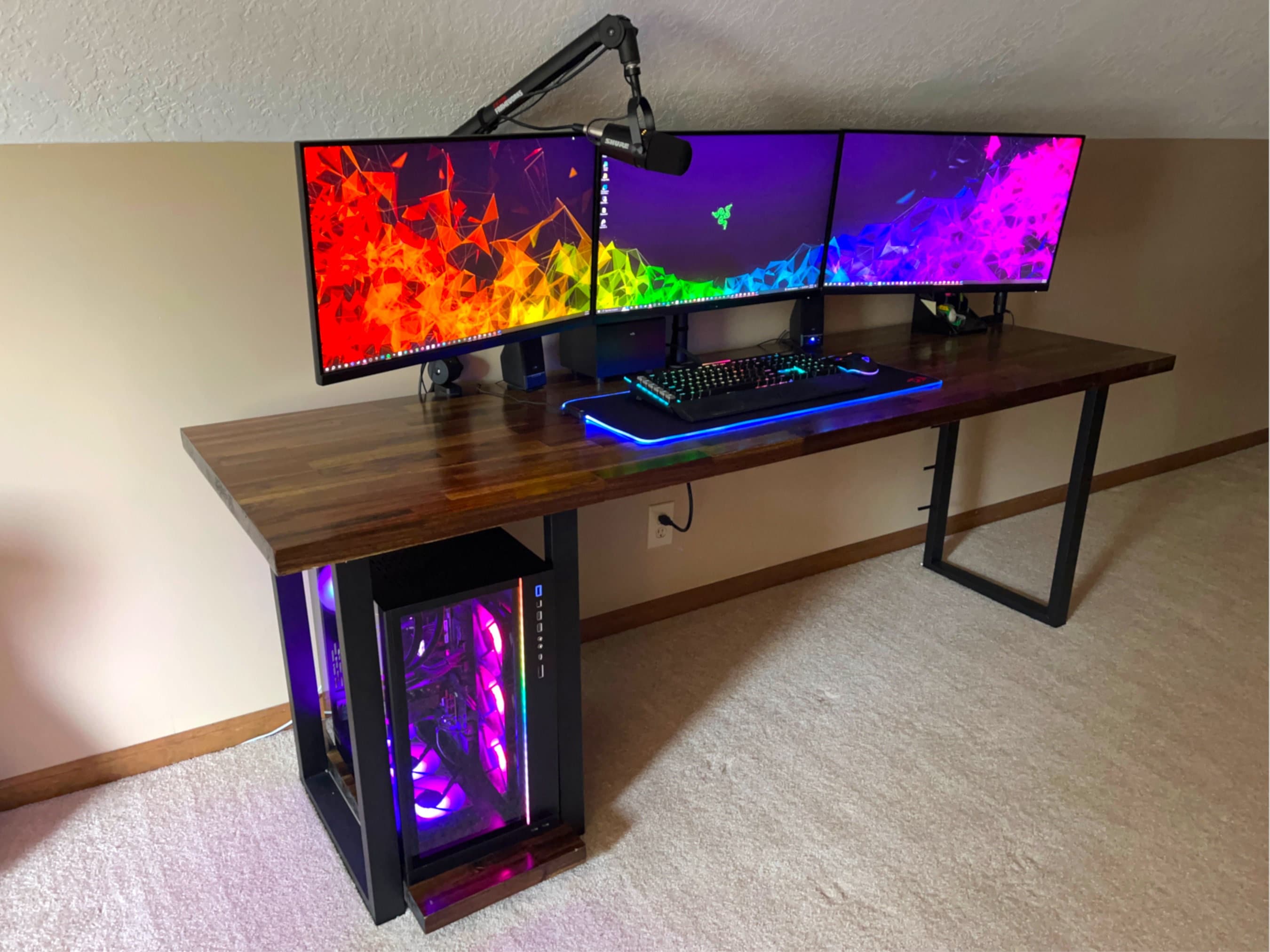 Butcher Block Desk Acacia Wood Desk Gaming Desk Home Office Desk Cable ...