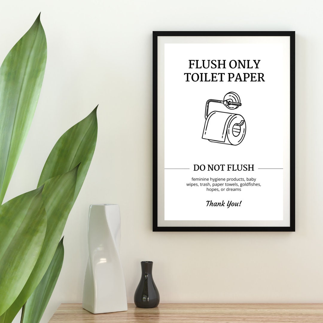 Cute Flush Only Toilet Paper Sign, Elegant Design, Airbnb Host ...