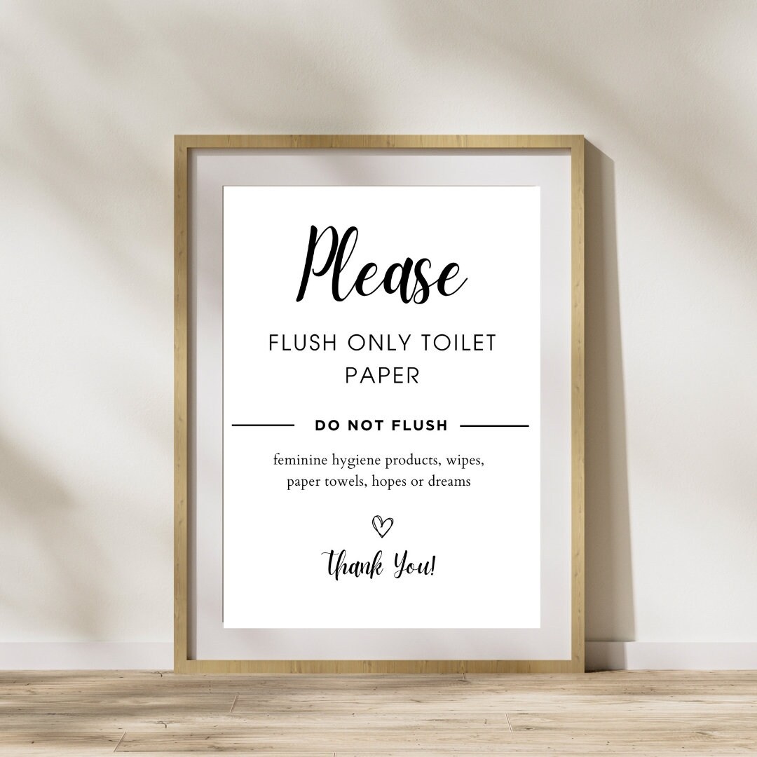 Flush Only Toilet Paper Sign, Elegant Design, Airbnb Host Printable ...