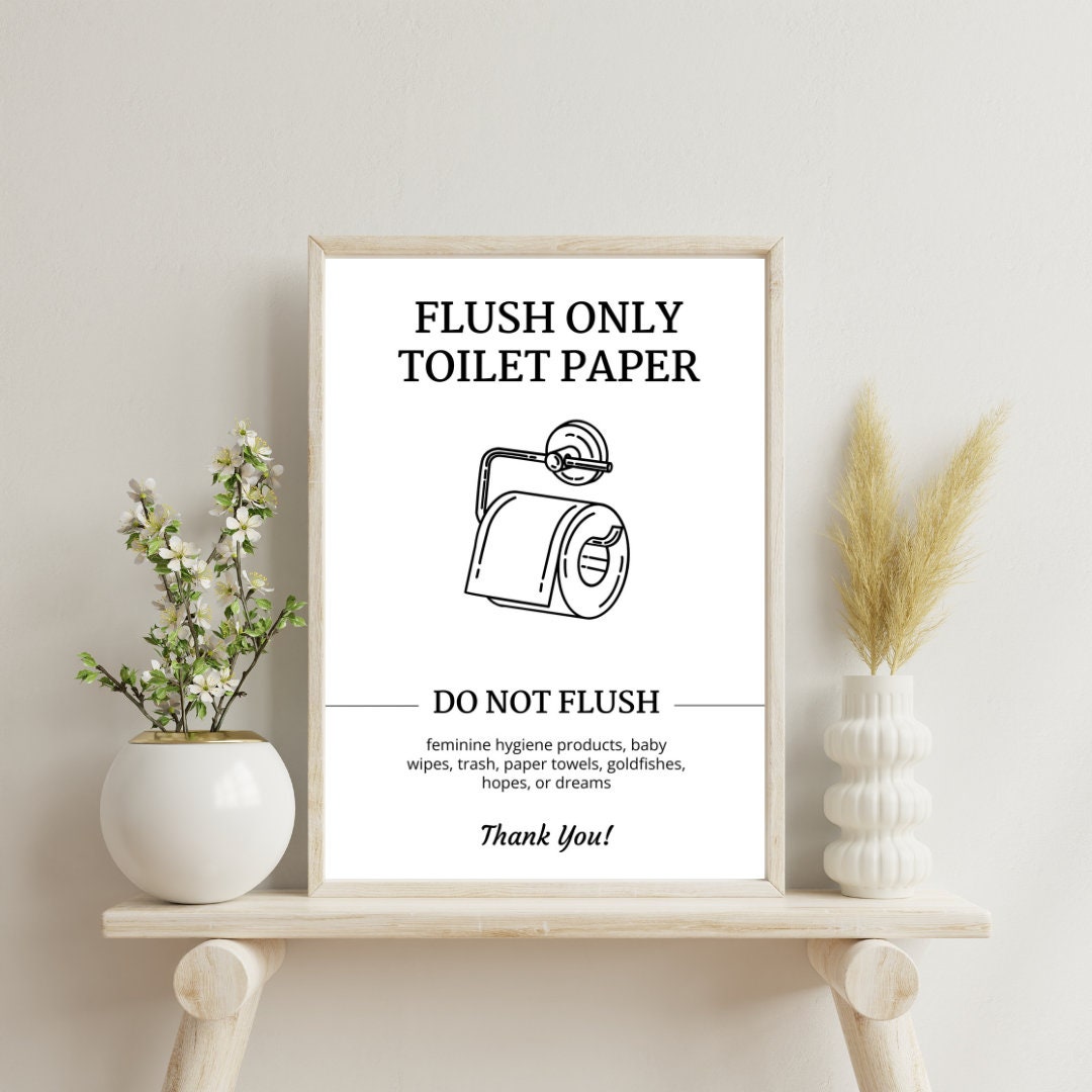 Cute Flush Only Toilet Paper Sign, Elegant Design, Airbnb Host ...