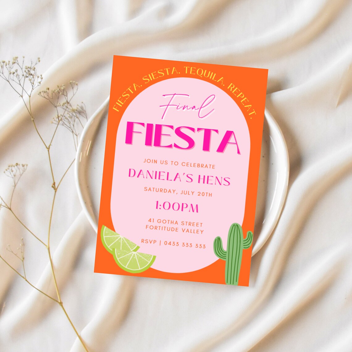 Colorful Hens Invitation, Final Fiesta Hens Party Invitation, Digital ...