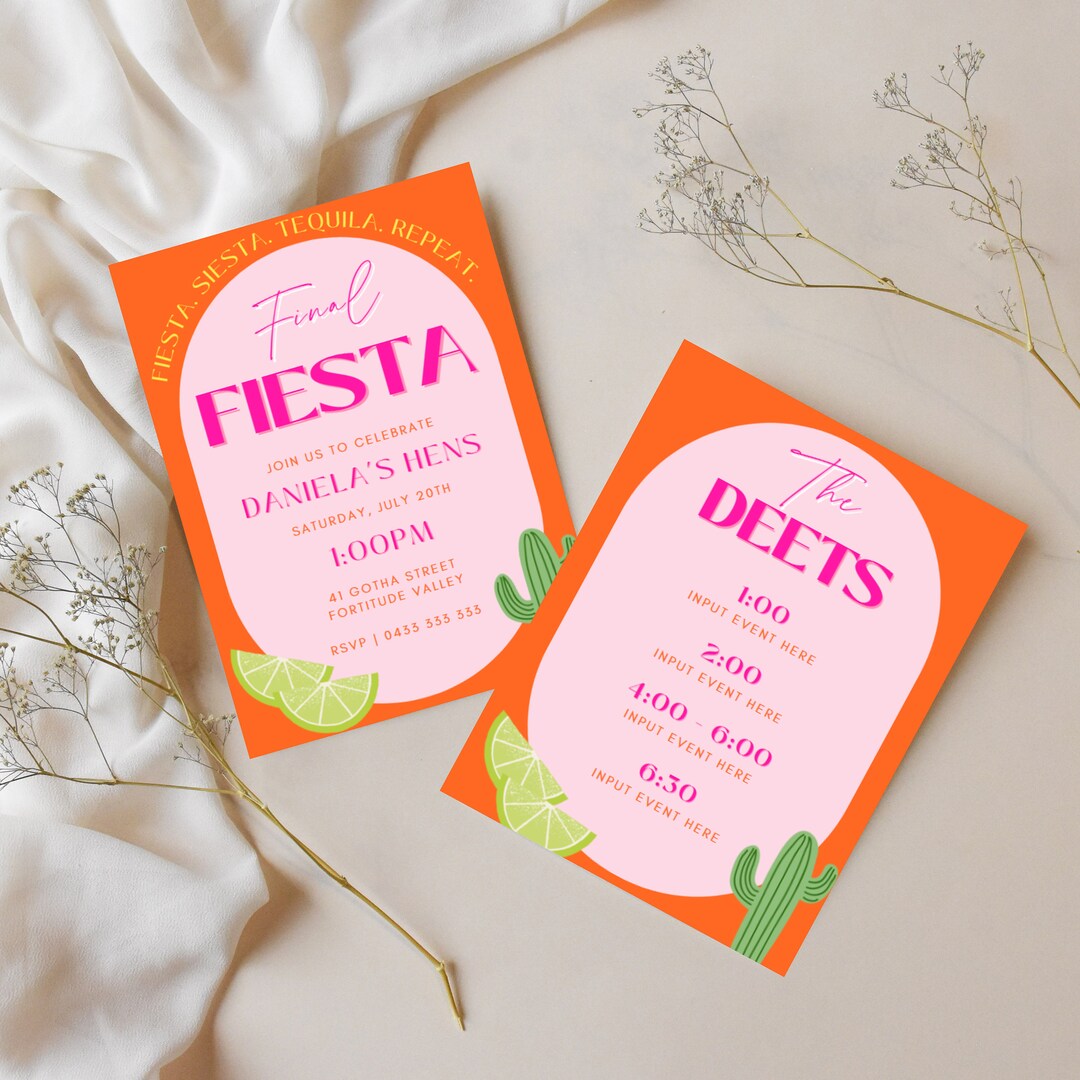Colorful Hens Invitation, Final Fiesta Hens Party Invitation, Digital ...