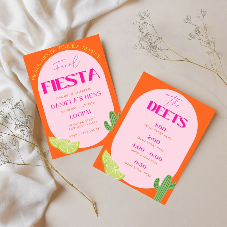 Colorful Hens Invitation, Final Fiesta Hens Party Invitation, Digital ...