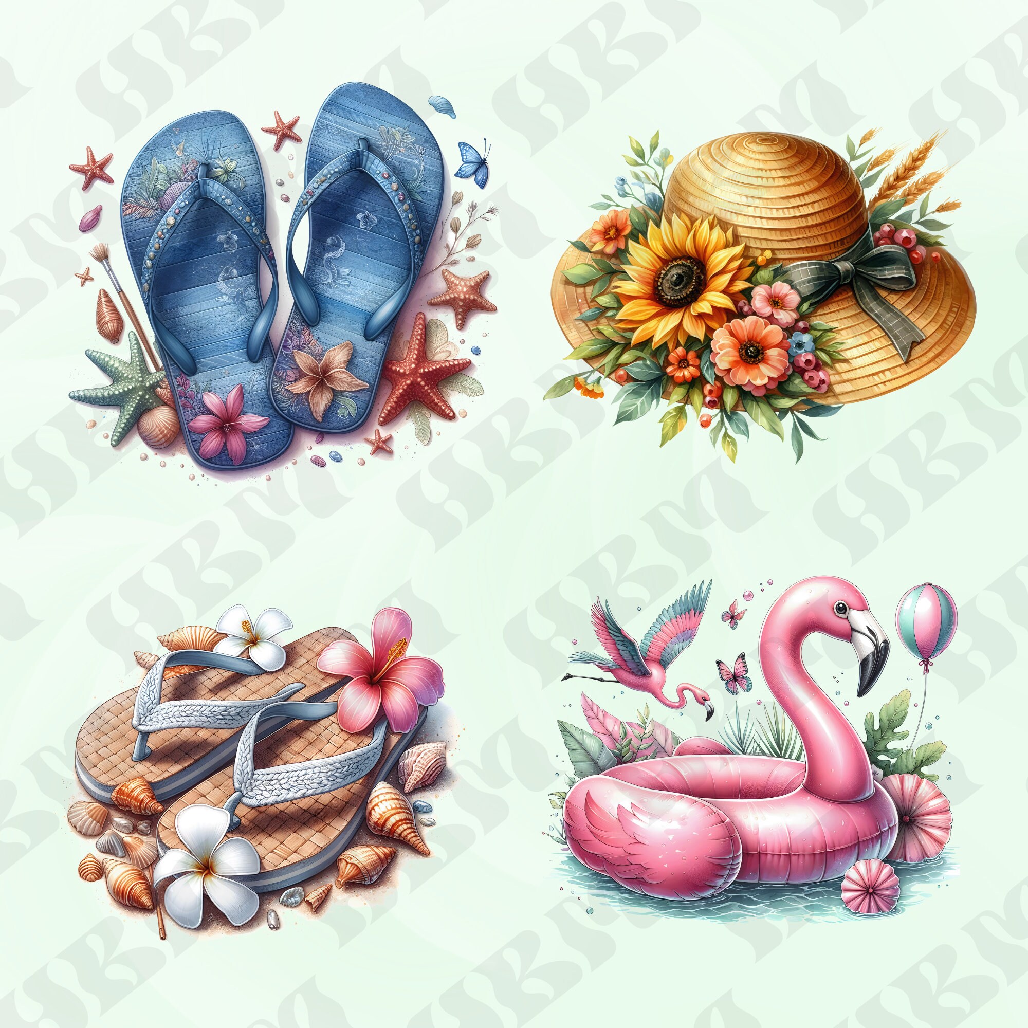 Watercolor Summer Clipart Bundle, Beach Party Invitations, Fun Vacation ...