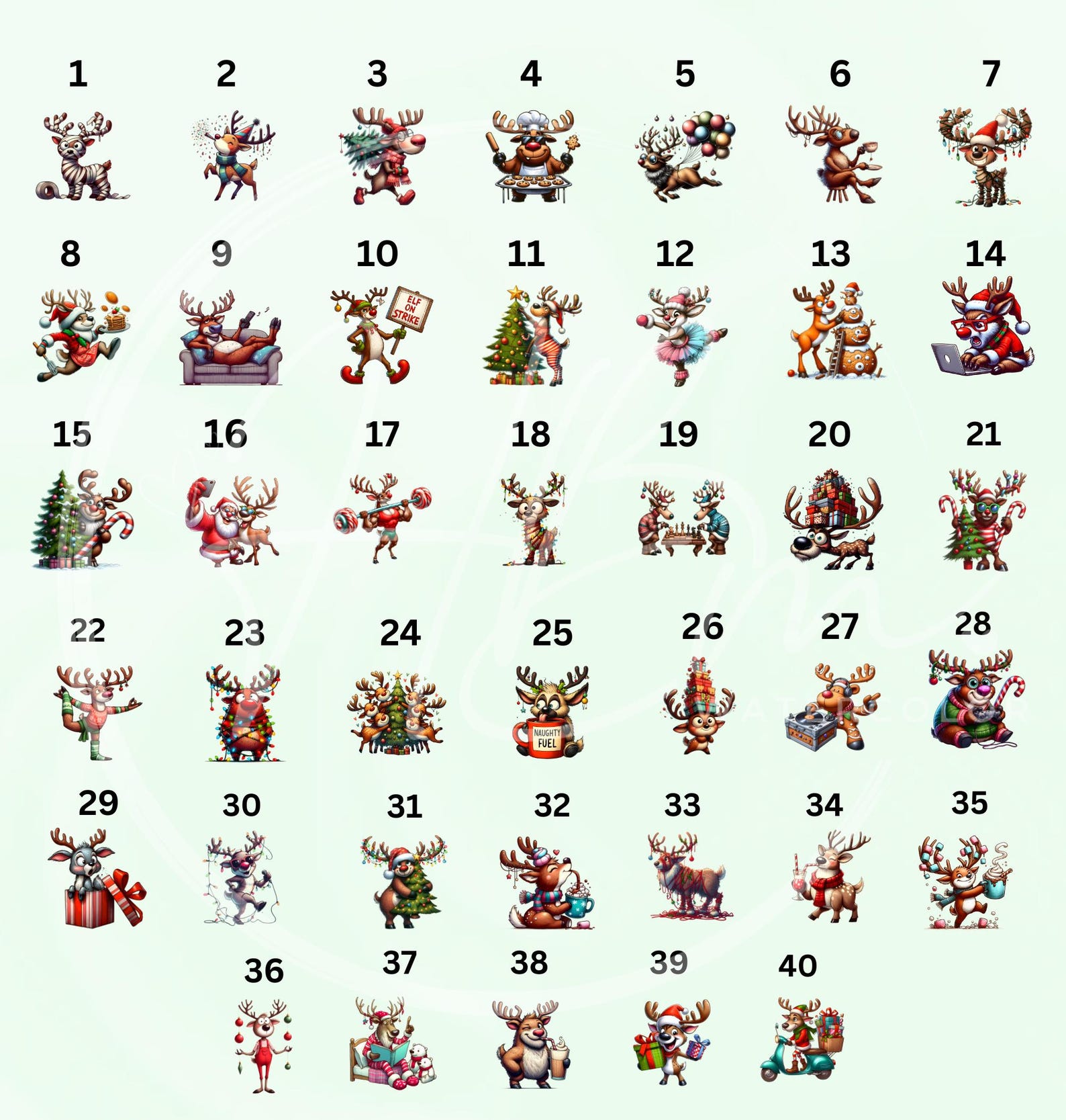 Quirky Christmas Reindeer Clipart PNG Bundle, Funny Holiday Deer ...