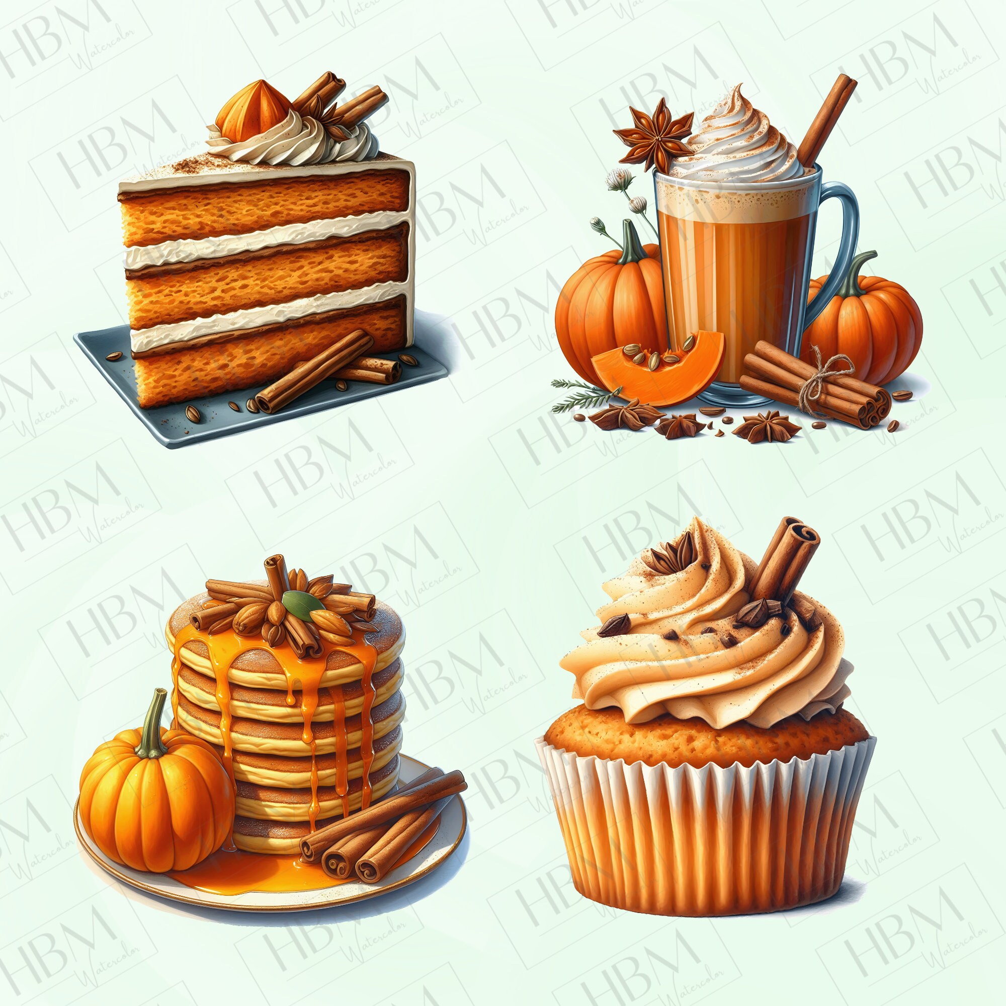 Watercolor Pumpkin Spice Clipart Bundle, Thanksgiving Season Sticker ...