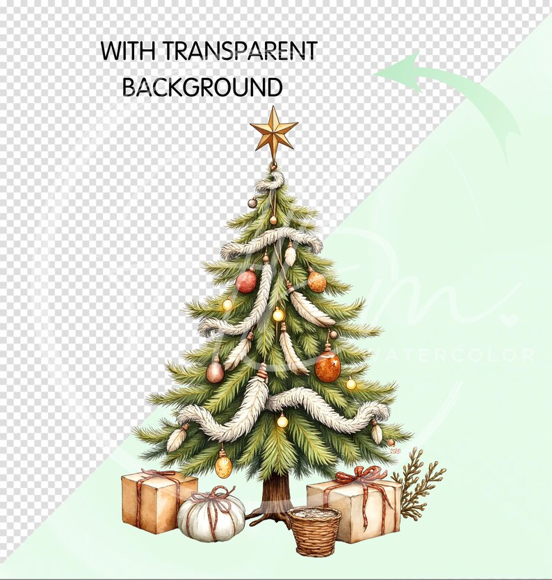 Watercolor Christmas Tree Clipart Bundle PNG, Holiday Tree ...
