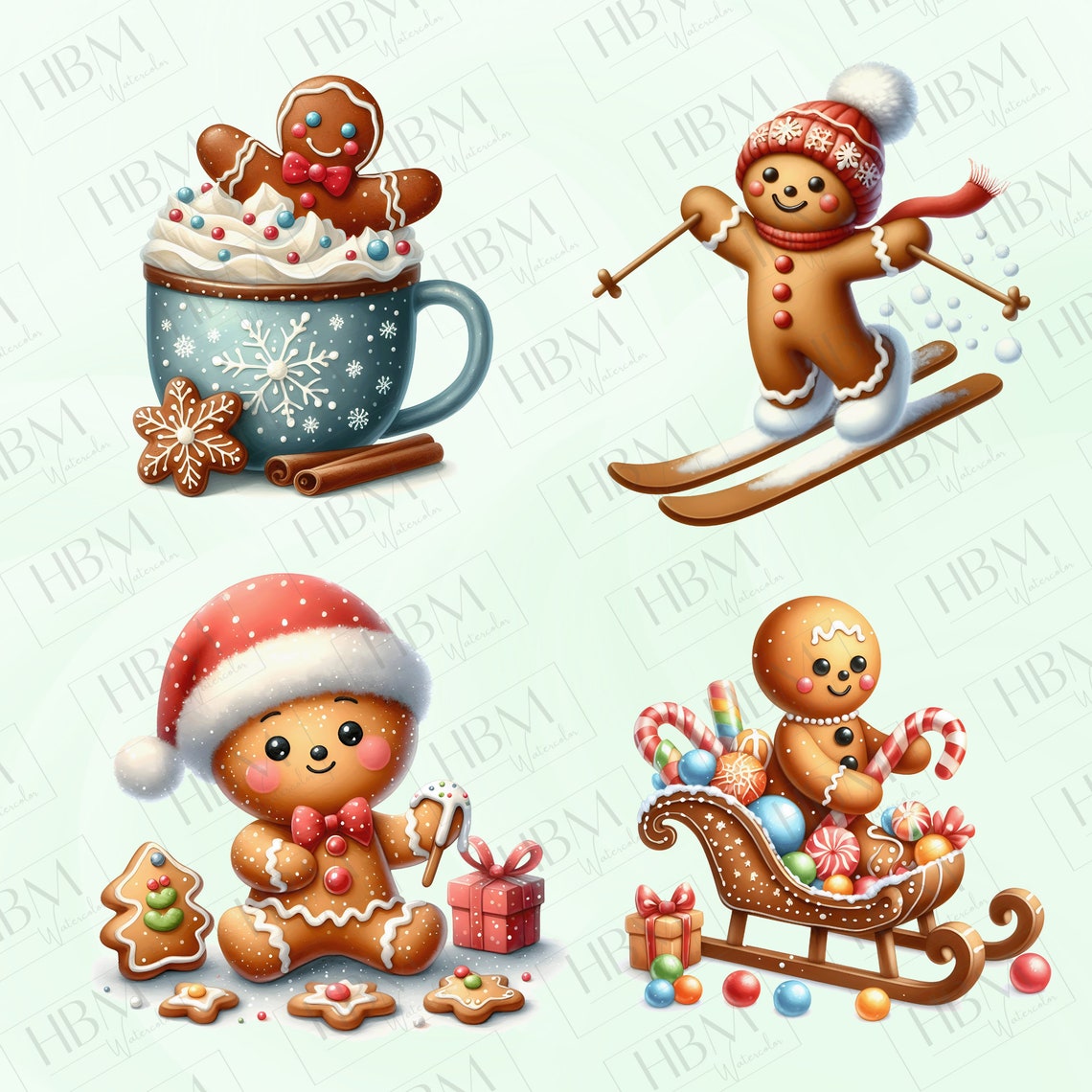 Watercolor Christmas Gingerbread Man Clipart Bundle, Cute Cookies ...
