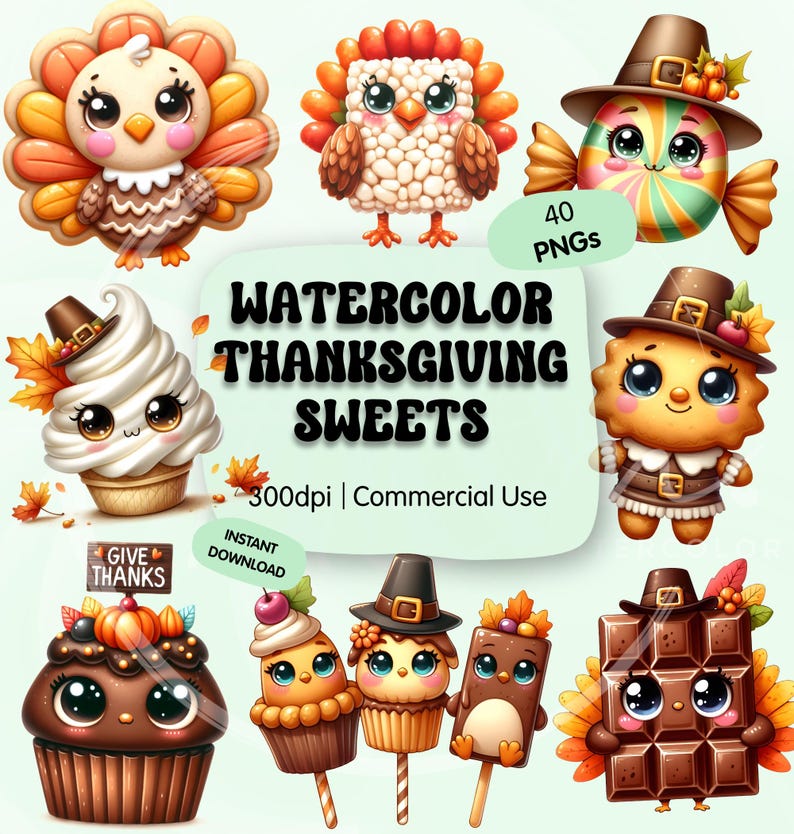 Thanksgiving Sweets Clipart Bundle, Cute Fall Dessert Pngs, Kawaii ...