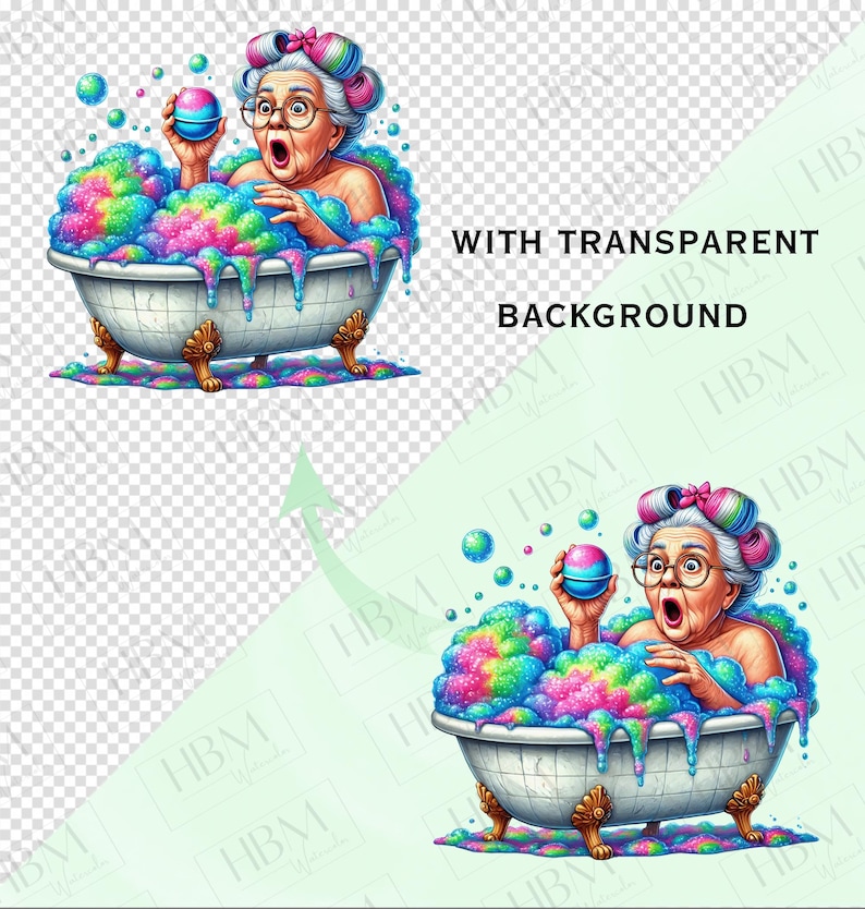 Funny Watercolor Grandma Spa Day Clipart Bundle, Comical Old Lady ...