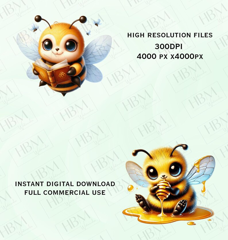 Cute Watercolor Sweet Bees Clipart Bundle, Honey Nursery Decor, Spring ...