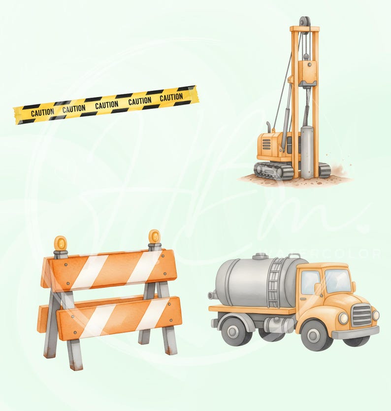 Watercolor Construction Clipart Bundle, Builder Truck Illustrations ...
