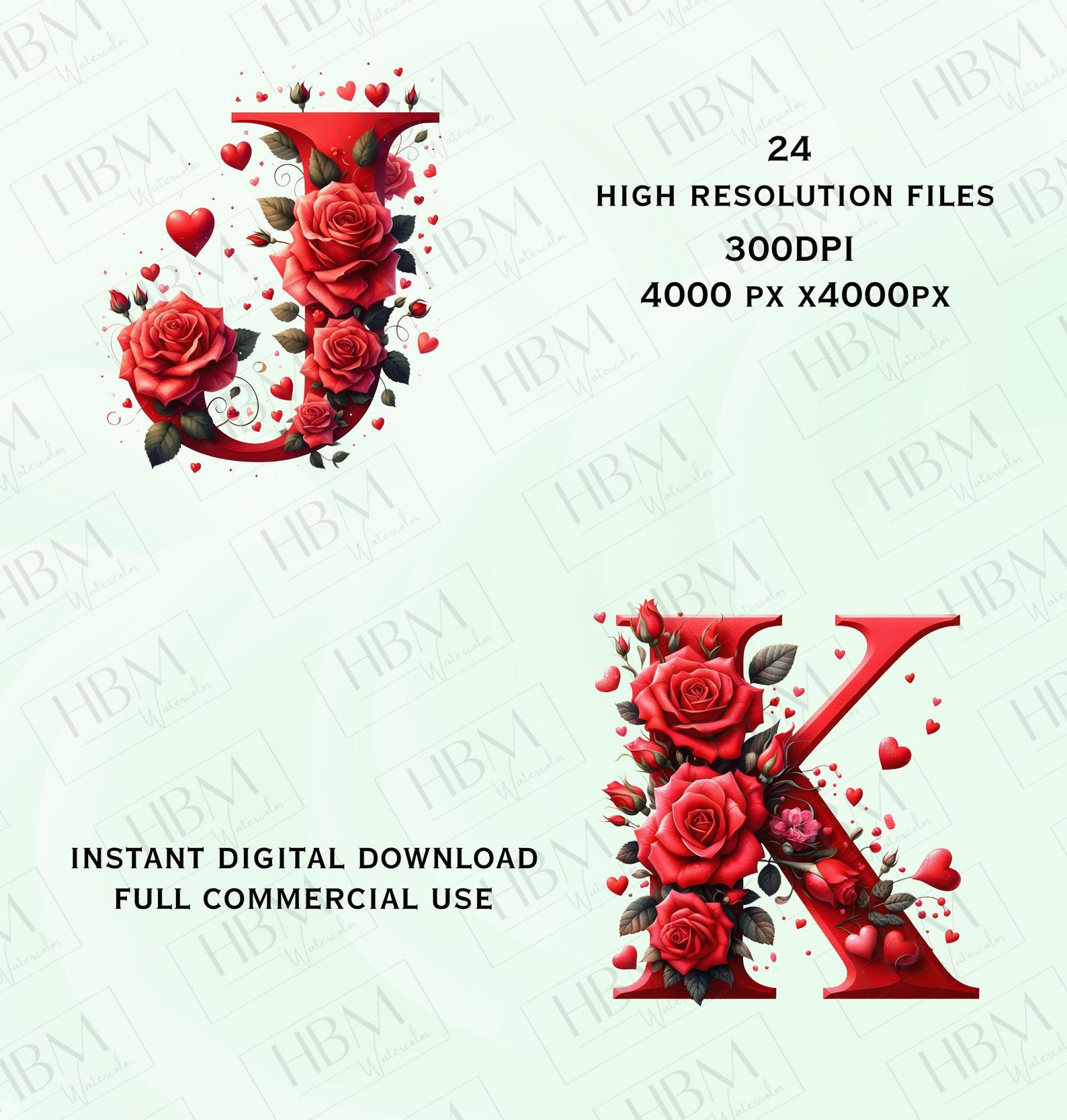 Watercolor Valentine's Letters Clipart Bundle, Whimsical Love Graphic ...