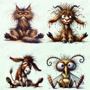 Funny Frazzled Quirky Animals Clipart Bundle, Stressed Creatures ...