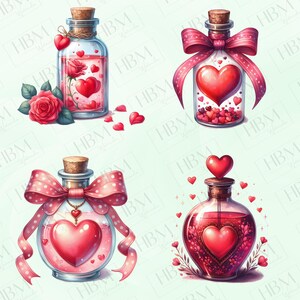 Watercolor Love Potion Bottles Clipart Bundle, Romantic Tonic Sticker ...