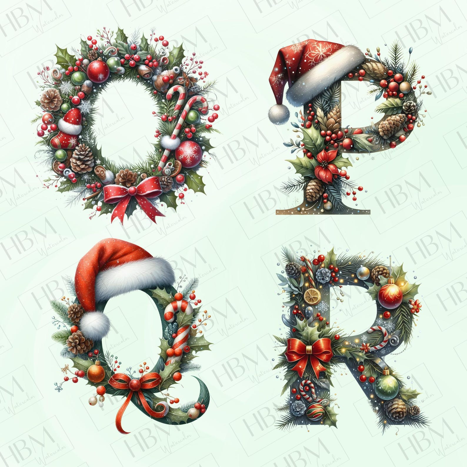 Watercolor Christmas Letters Clipart Bundle, Whimsical Xmas Graphics ...