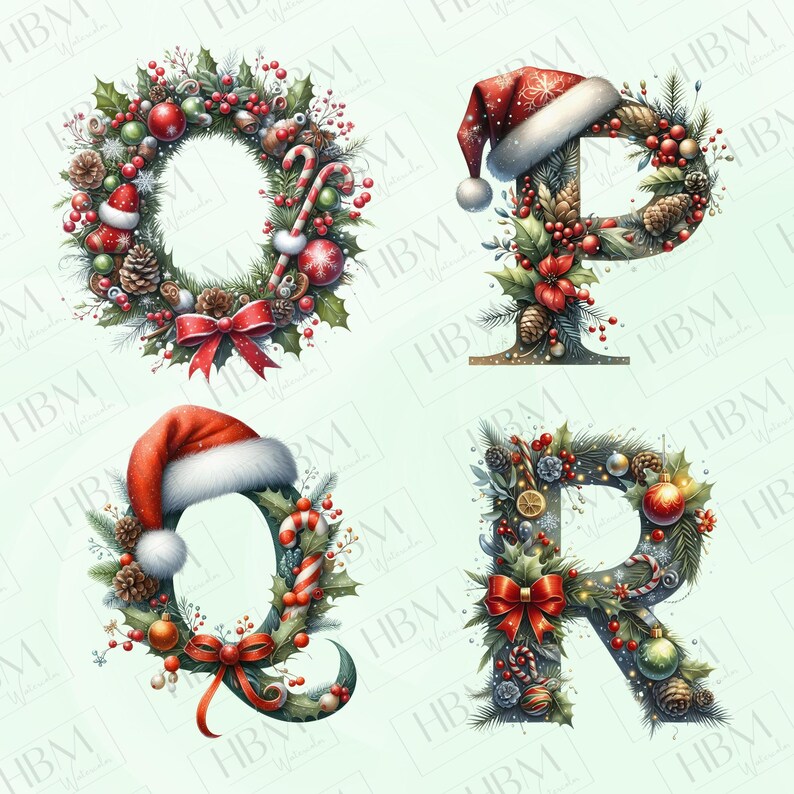 Watercolor Christmas Letters Clipart Bundle, Whimsical Xmas Graphics ...