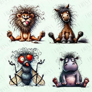 Funny Frazzled Quirky Animals Clipart Bundle, Stressed Creatures ...