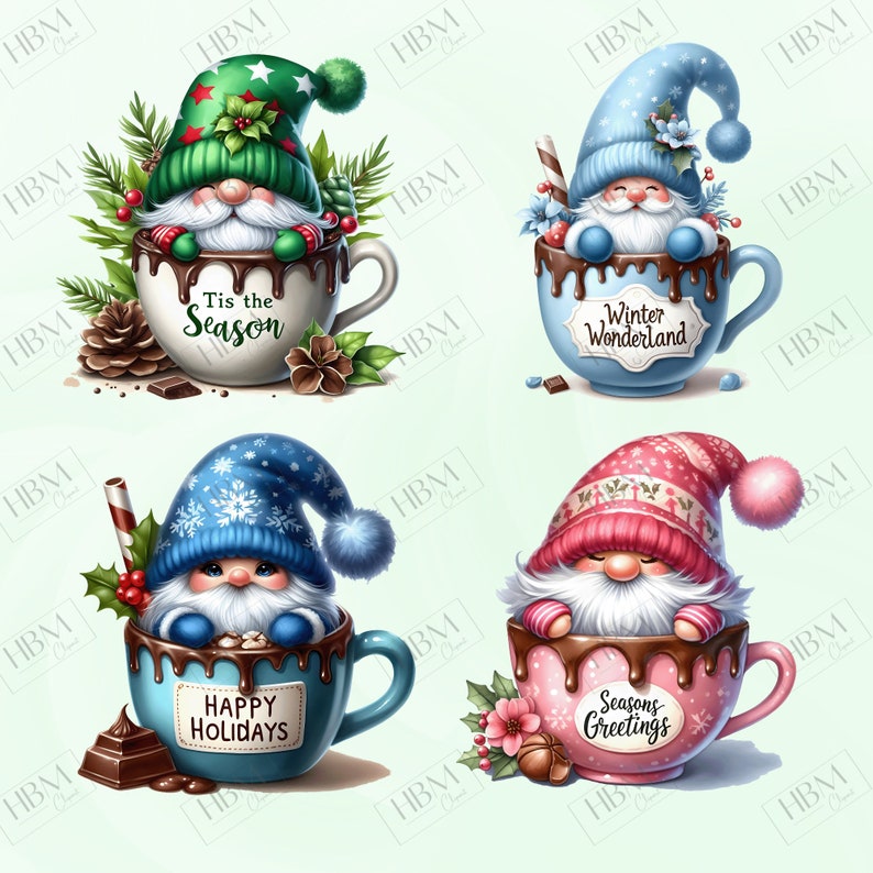 Watercolor Hot Cocoa Gnomes Clipart Bundle, Christmas Stickers ...