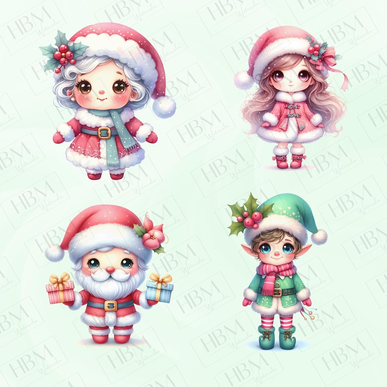 Cute Watercolor Pastel Christmas Clipart Bundle, Adorable Snowman ...